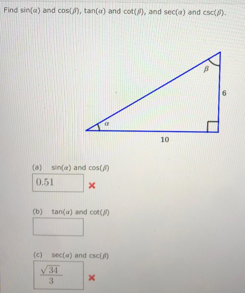 Solved Find sin(α) and cos(β),tan(α) and cot(β), and sec(α) | Chegg.com