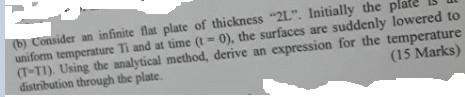 Solved (b) Consider an infinite flat plate of thickness | Chegg.com