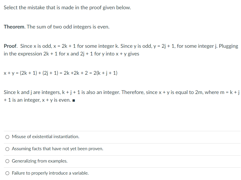 Solved Select the mistake that is made in the proof given | Chegg.com