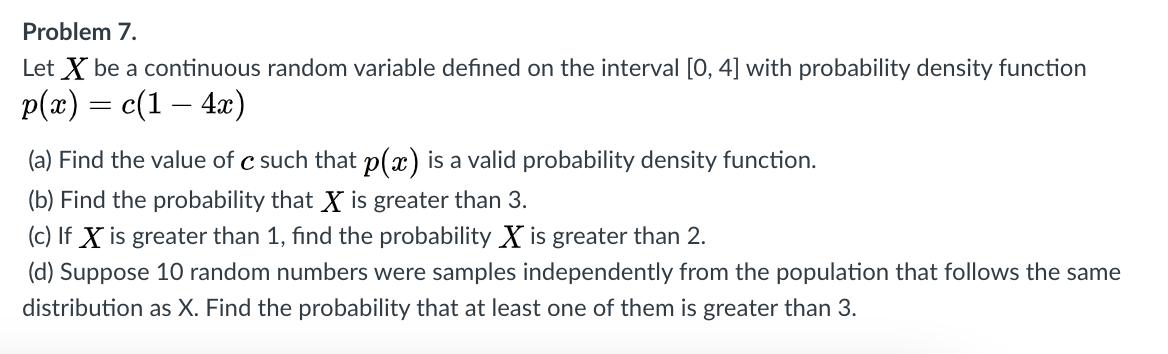 Solved Problem 7 Let X Be A Continuous Random Variable 