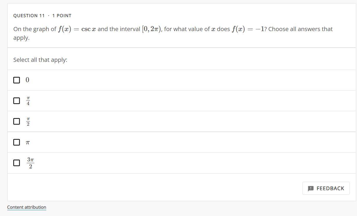 Solved QUESTION 11 . 1 POINT On the graph of f(x) =cscx and | Chegg.com