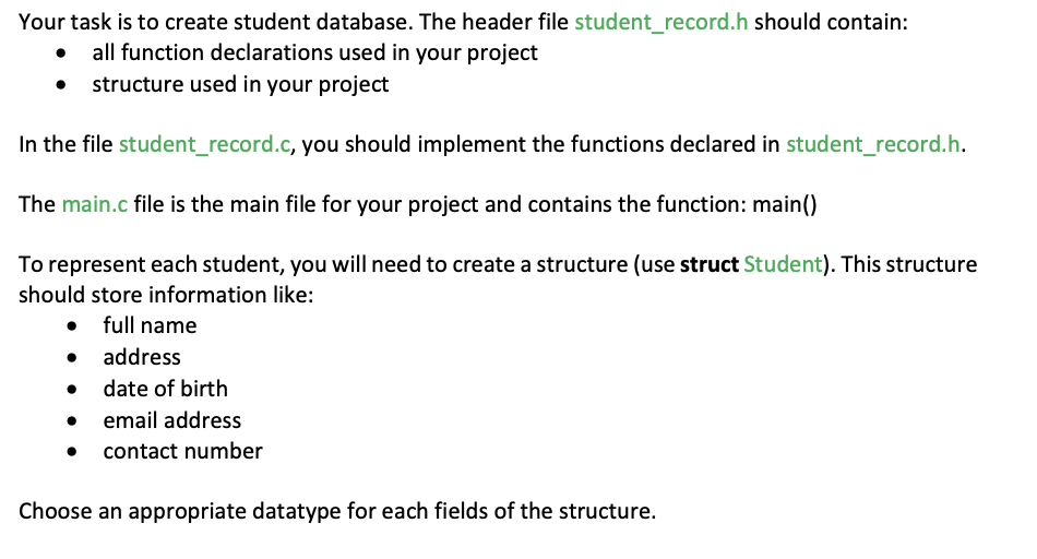 Solved Your task is to create student database. The header | Chegg.com