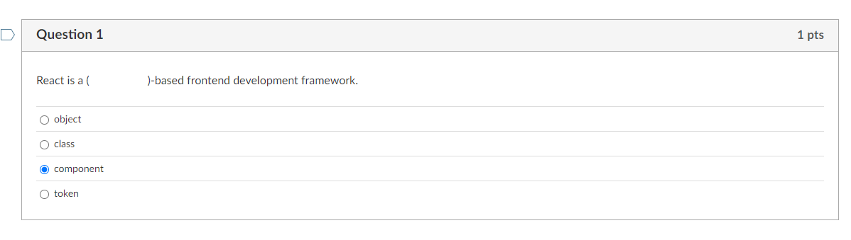 Solved Question 1React is a ( )-based frontend development | Chegg.com