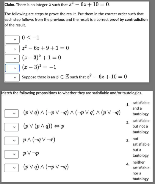 Solved Claim. There is no integer z such that z2−6z+10=0. | Chegg.com