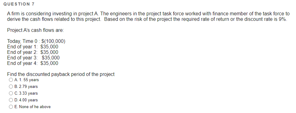 Solved QUESTION 7 A firm is considering investing in project | Chegg.com