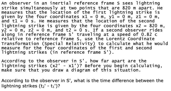 Solved An observer in an inertial reference frame s sees | Chegg.com