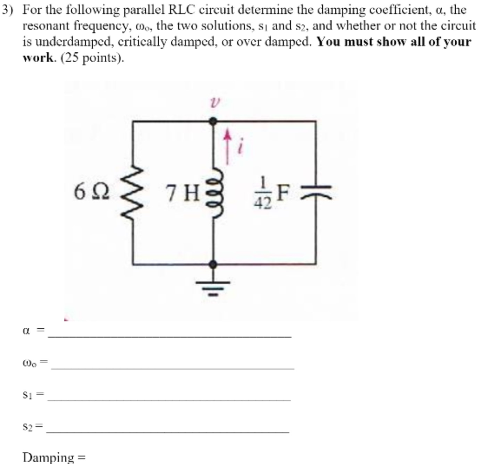 Solved 3) For the following parallel RLC circuit determine | Chegg.com