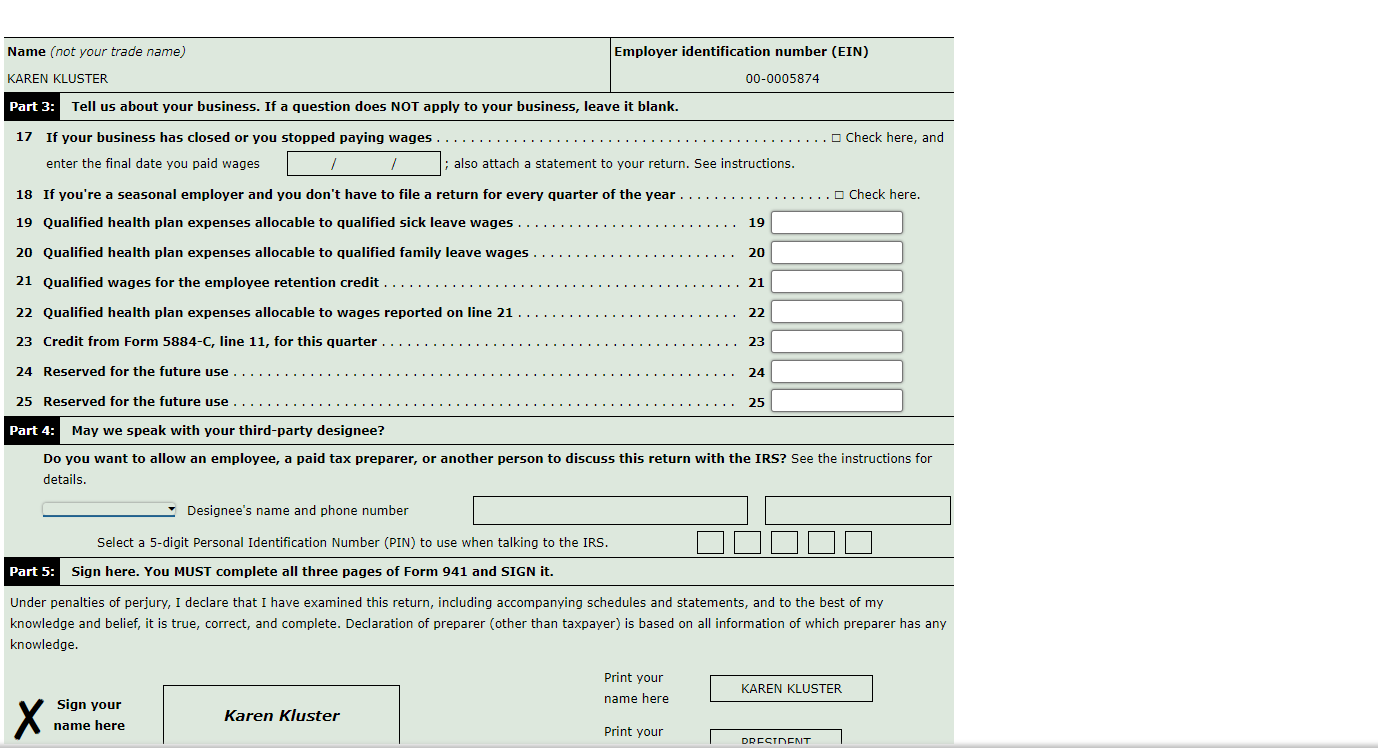 Using Form 941 below, prepare the return on the basis | Chegg.com
