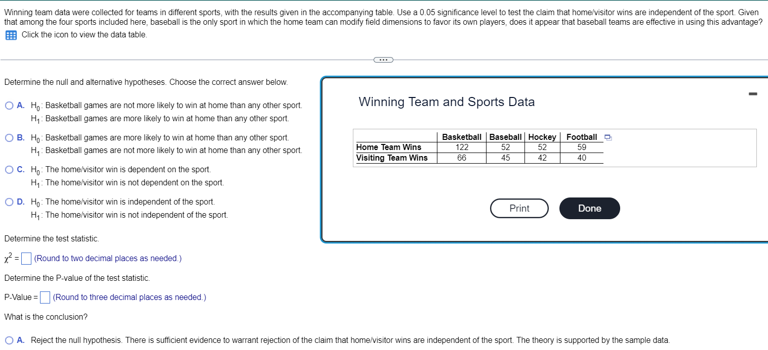 Solved Winning team data were collected for teams in | Chegg.com