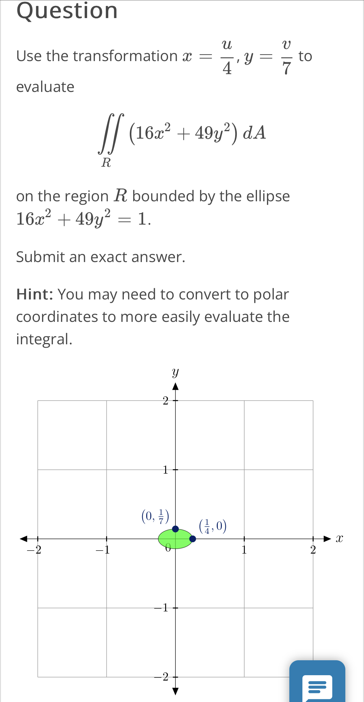 Solved Use the transformation x=4u,y=7v to evaluate | Chegg.com