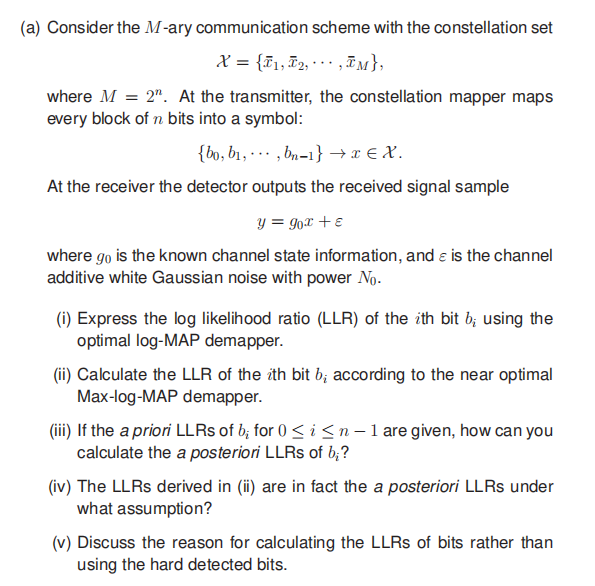 Solved a) Consider the M-ary communication scheme with the | Chegg.com