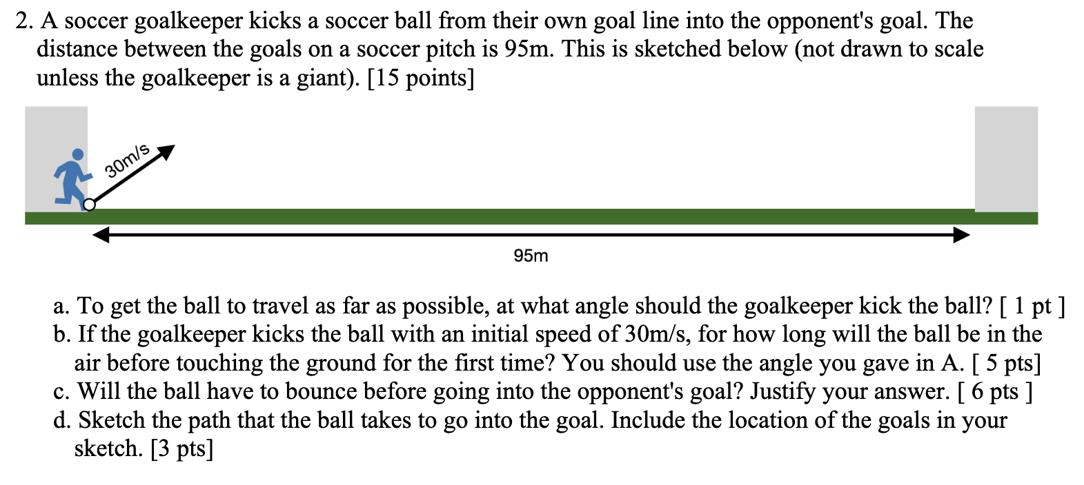 Solved 2. A soccer goalkeeper kicks a soccer ball from their | Chegg.com