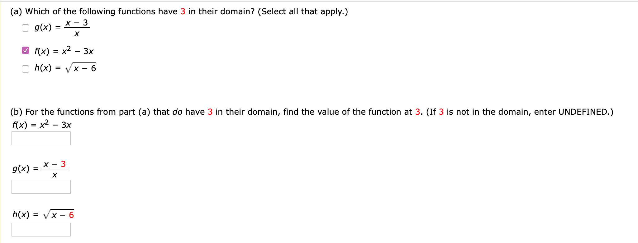 Solved (a) Which of the following functions have 3 in their | Chegg.com