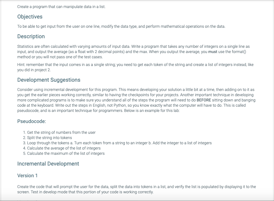 Solved Create A Program That Can Manipulate Data In A List