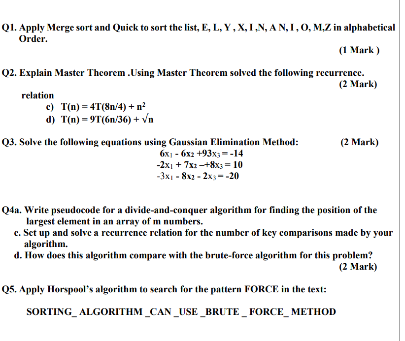 Solved Q1. ﻿Apply Merge sort and Quick to ﻿sort the list, | Chegg.com