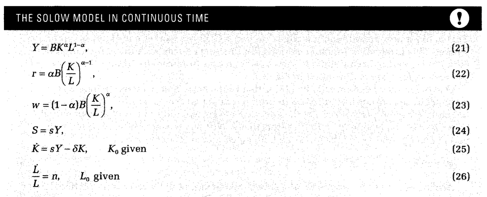 Solved THE SOLOW MODEL IN CONTINUOUS TIME Y=BKL1-a (21) r = | Chegg.com