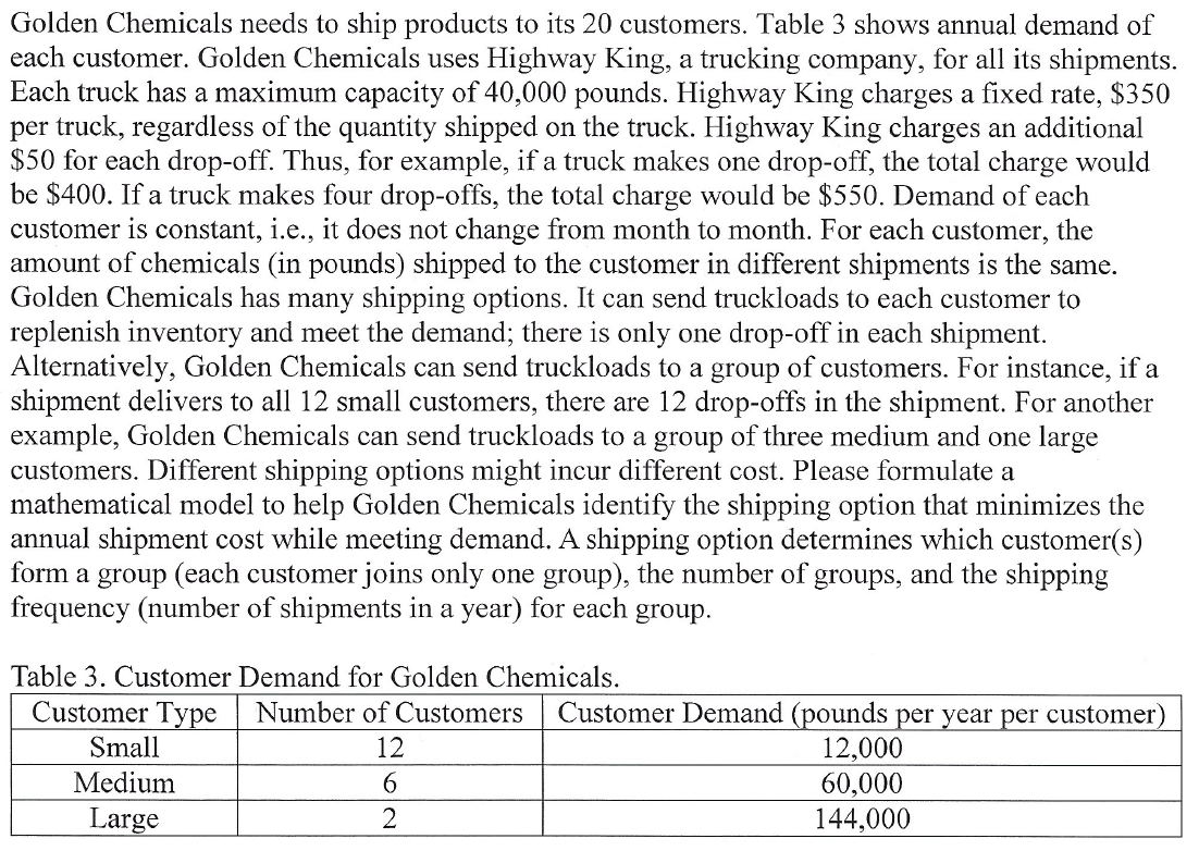 Golden Chemicals needs to ship products to its 20 | Chegg.com