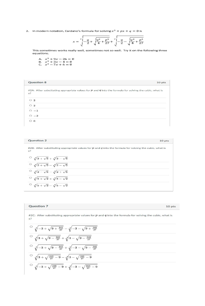 Solved 2 In modern notation, Cardano's formula for | Chegg.com