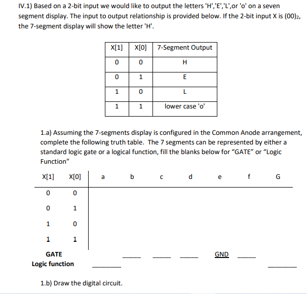 Solved IV.1) Based on a 2-bit input we would like to output | Chegg.com