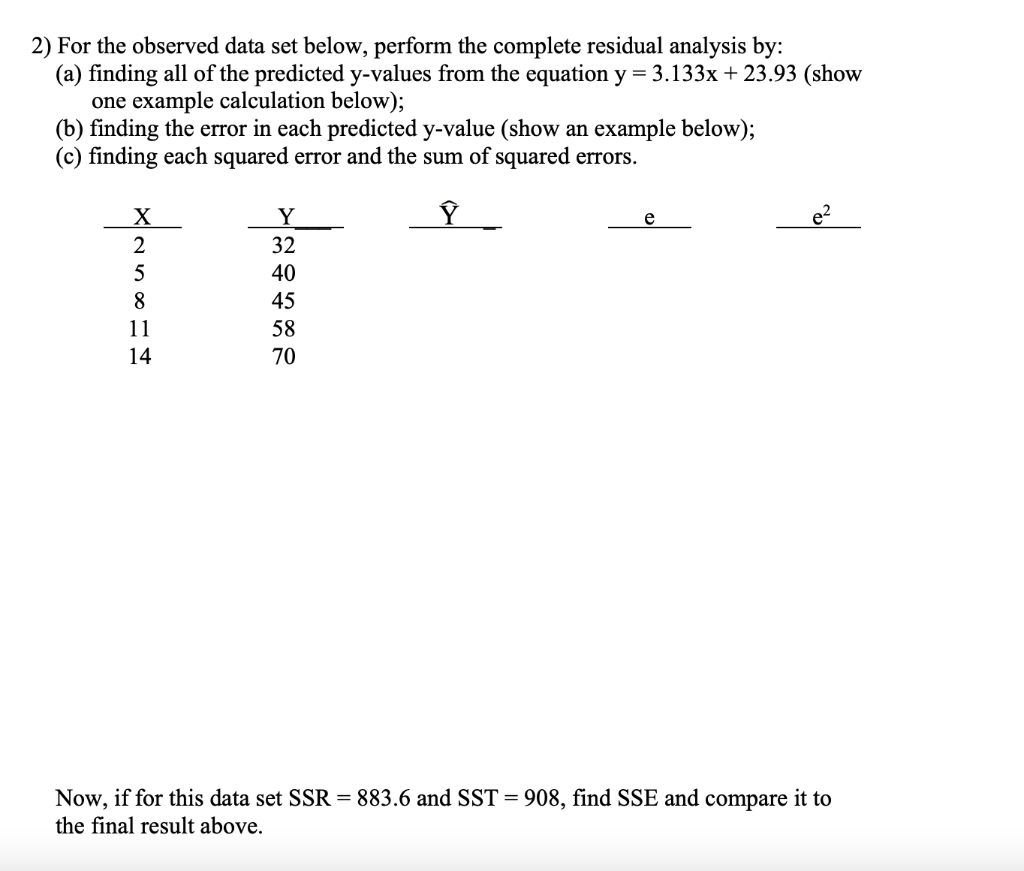 Solved 2) For the observed data set below, perform the | Chegg.com