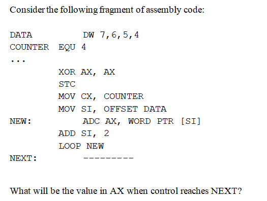 Solved Consider the following fragment of assembly | Chegg.com