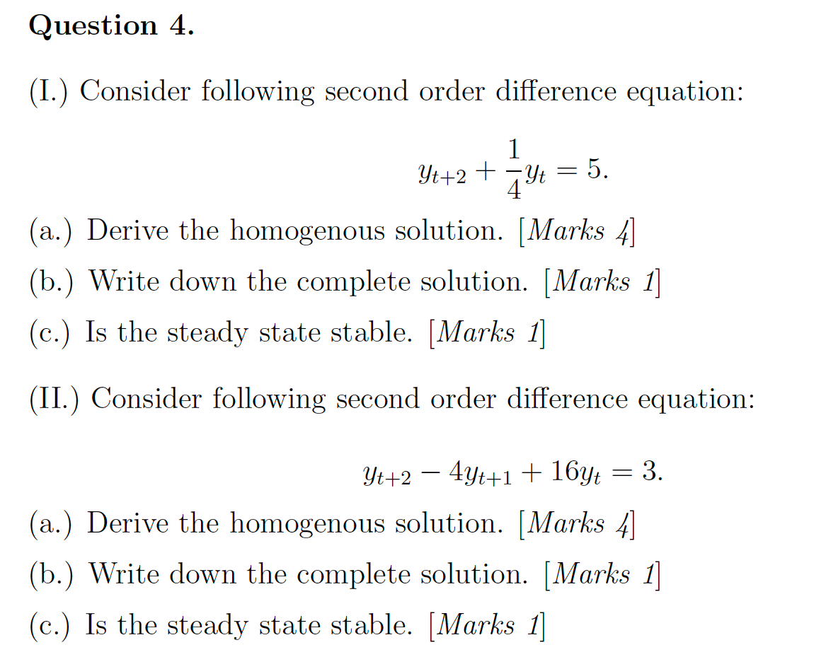 Question 4. (I.) Consider following second order | Chegg.com