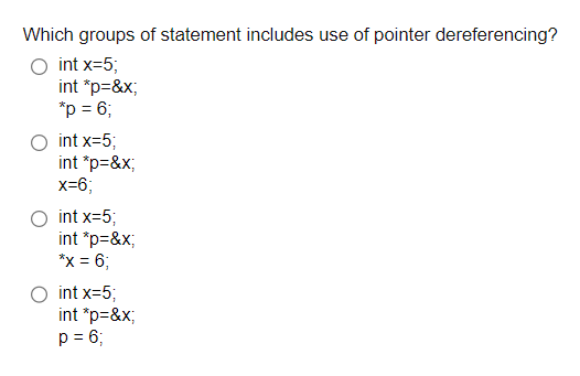Solved Which groups of statement includes use of pointer | Chegg.com