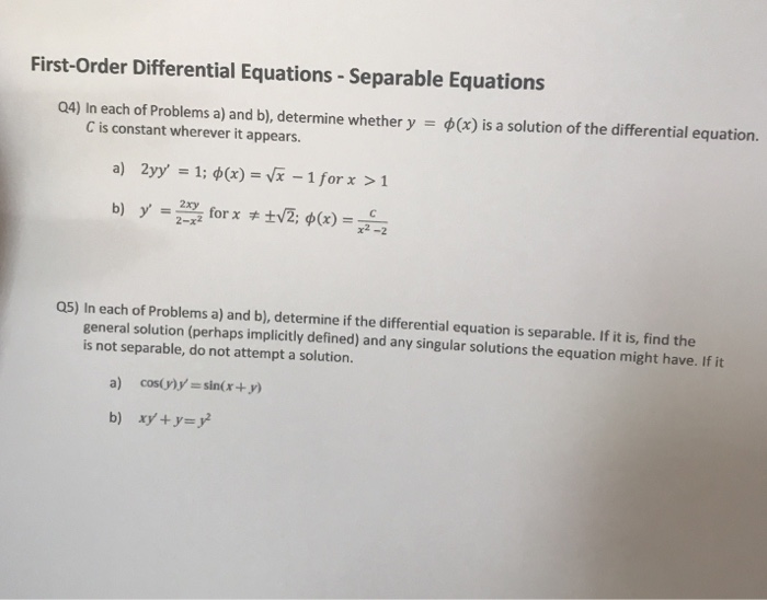 Solved First-Order Differential Equations- Separable | Chegg.com