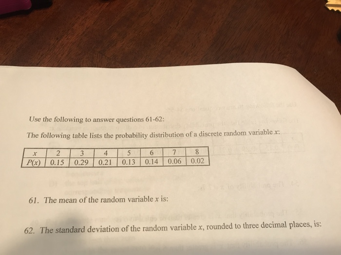 Solved Use the following to answer questions 61-62: The | Chegg.com