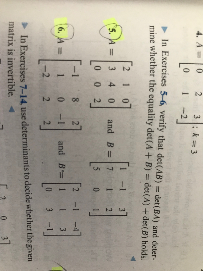 Solved 4, A = | 0 2 31; k=3 0 1 -2 3 In Exercises 5-6, | Chegg.com