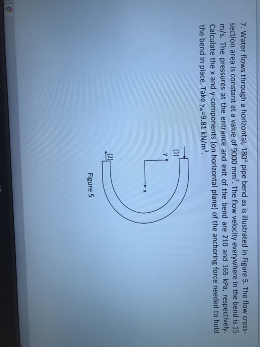 Solved 7. Water flows through a horizontal, 180° pipe bend | Chegg.com