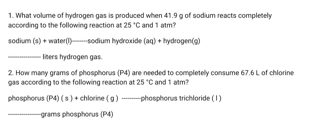 Solved 1. What volume of hydrogen gas is produced when 41.9 | Chegg.com