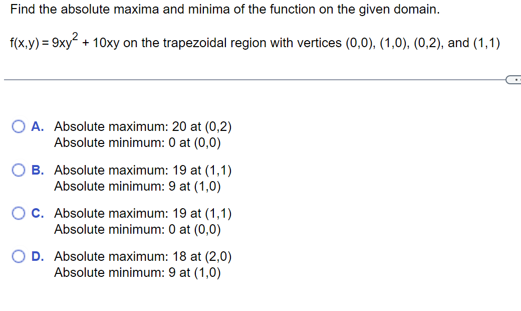 Solved Find The Absolute Maxima And Minima Of The Function