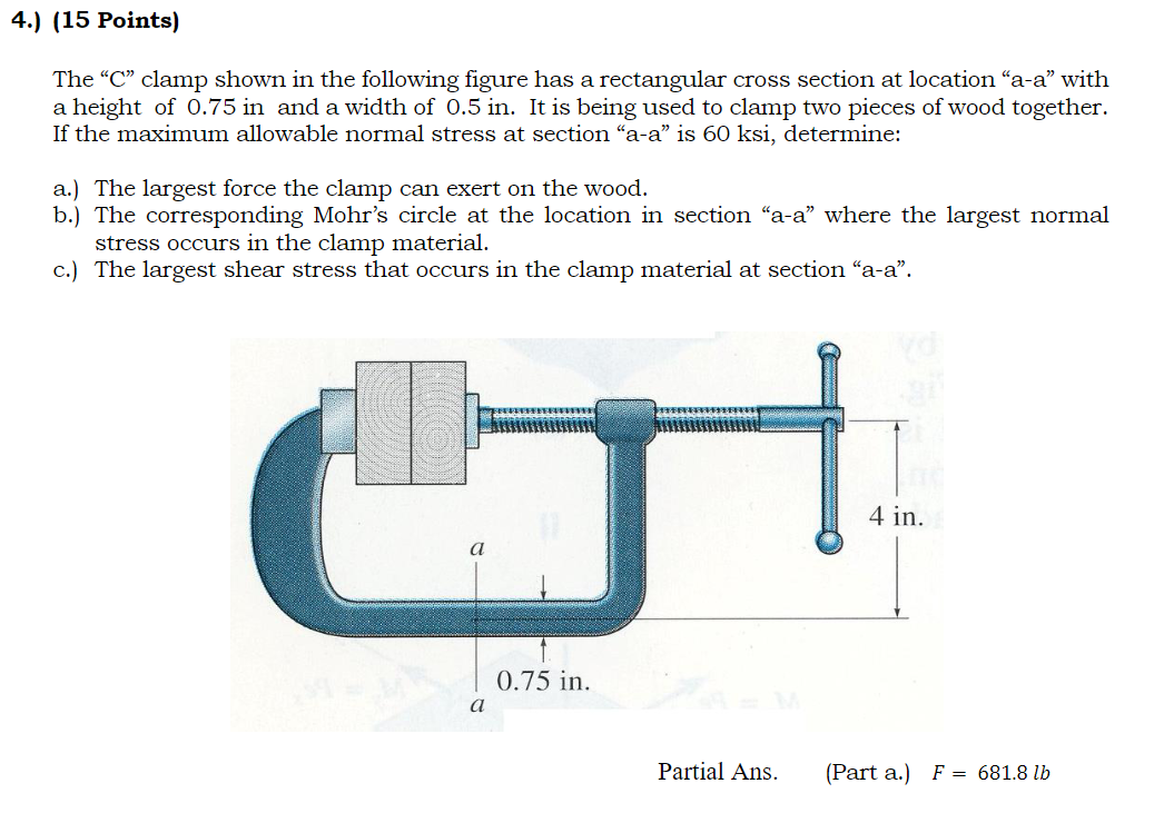 Solved The "C" clamp shown in the following figure has a | Chegg.com