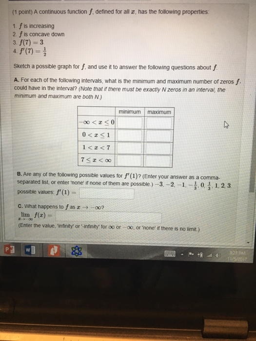 Solved (1 point) A continuous function f, defined for all z, | Chegg.com