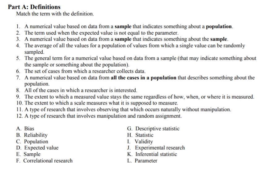 Solved Part A: Definitions Match the term with the | Chegg.com