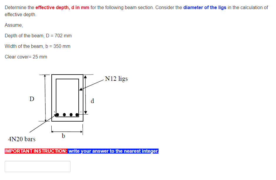 Solved Determine the effective depth, d in mm for the | Chegg.com