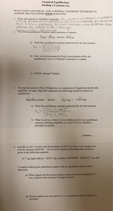 Solved Chemical Equilibrium: Finding a Constant, Kc READ | Chegg.com