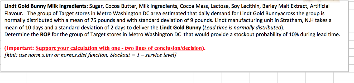 Solved Lindt Gold Bunny Milk Ingredients: Sugar, Cocoa | Chegg.com