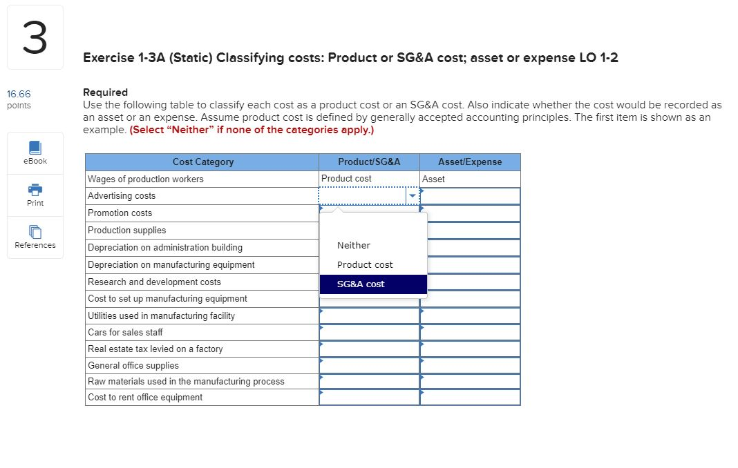 Solved Exercise 1-3A (Static) Classifying costs: Product or | Chegg.com