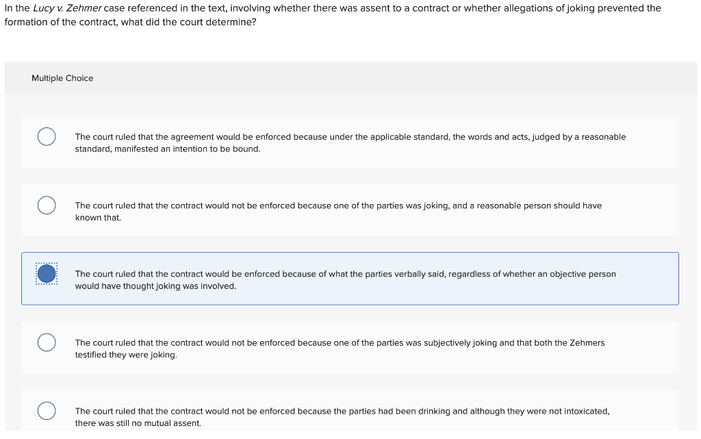 Solved n the Lucy v. Zehmer case referenced in the text, | Chegg.com