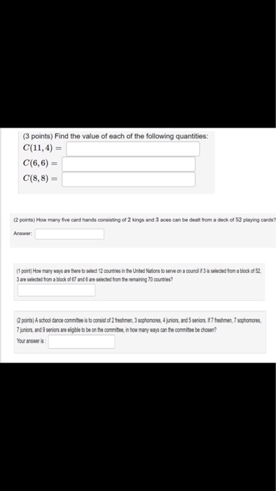 Solved (3 points) Find the value of each of the following | Chegg.com