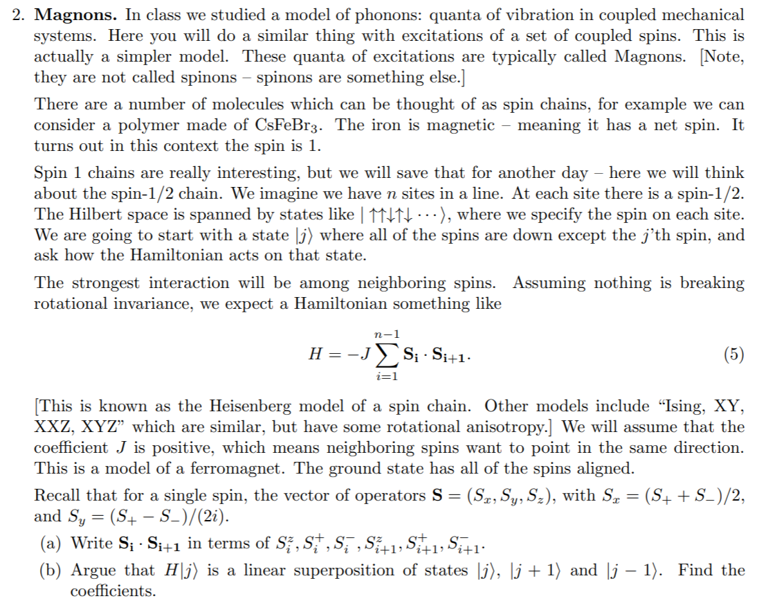 2. Magnons. In class we studied a model of phonons: | Chegg.com