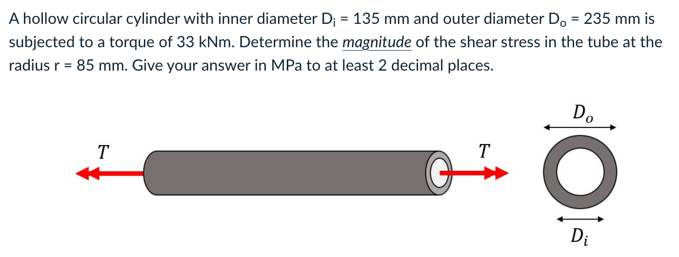 Solved A hollow circular cylinder with inner diameter D; = | Chegg.com