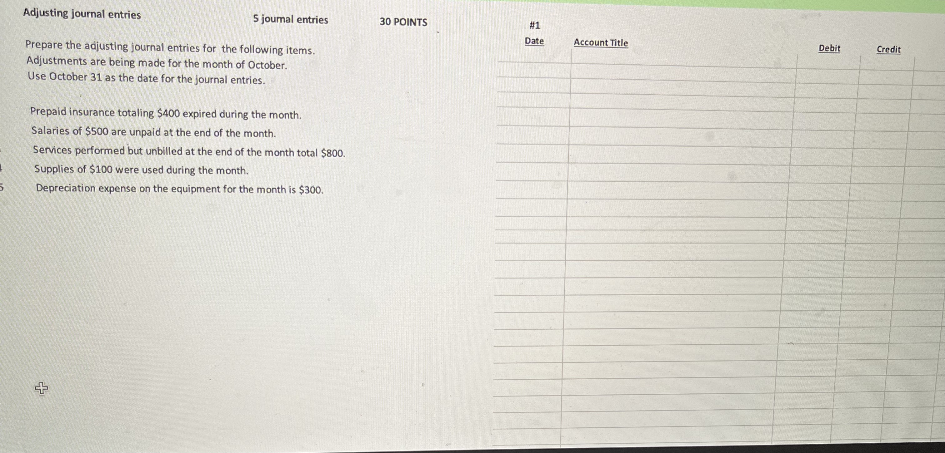 Solved Adjusting journal entries 5 journal entries 30 POINTS | Chegg.com