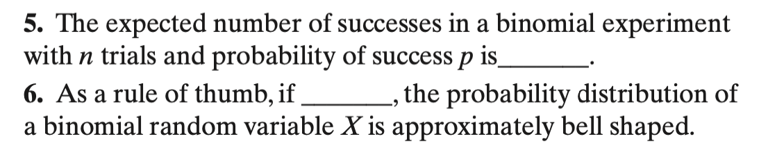 Solved 5. The expected number of successes in a binomial | Chegg.com
