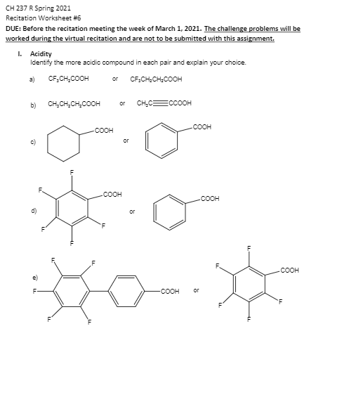 Solved CH 237 R Spring 2021 Recitation Worksheet #6 DUE: | Chegg.com