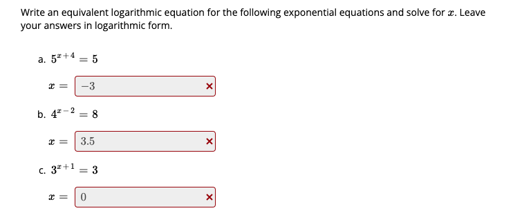 Solved Write an equivalent logarithmic equation for the | Chegg.com