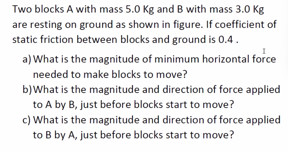 Solved Two blocks A with mass 5.0Kg and B with mass 3.0Kg | Chegg.com