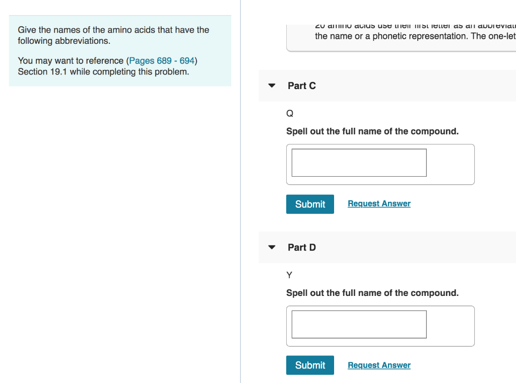 Solved Part A Write the three-letter sequence for the amino | Chegg.com
